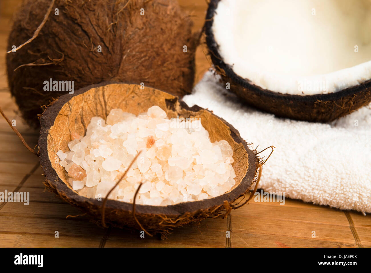 coco bath. coconut with sea salt Stock Photo - Alamy