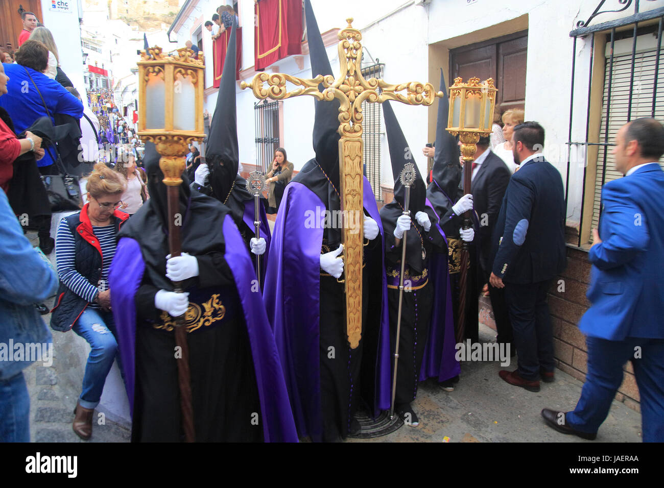Easter Christian religious procession through streets of Setenil de las ...