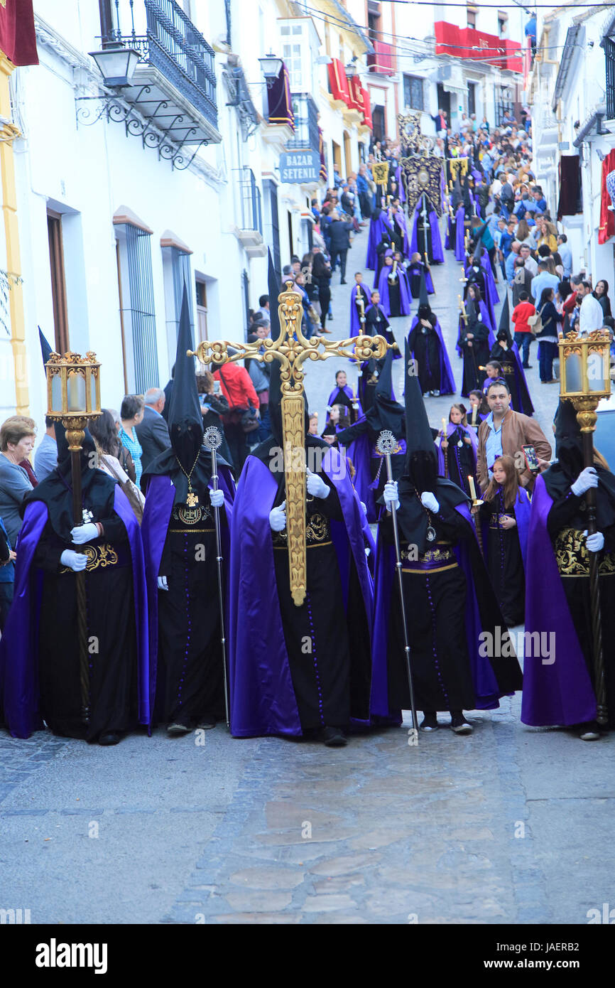 Easter Christian religious procession through streets of Setenil de las ...