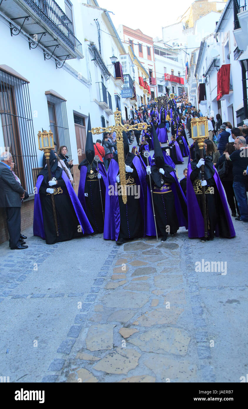 Easter Christian religious procession through streets of Setenil de las ...
