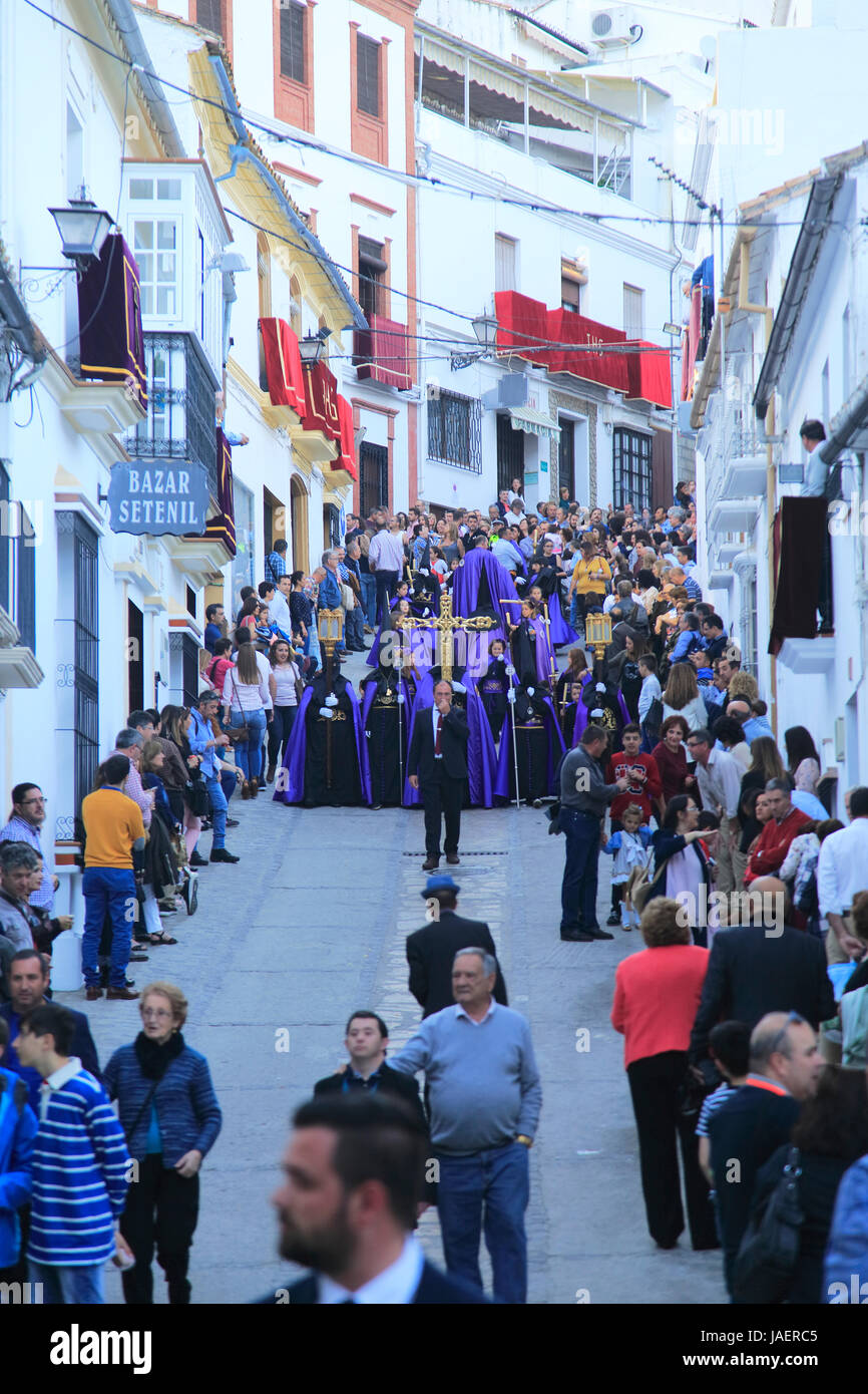 Easter Christian religious procession through streets of Setenil de las ...