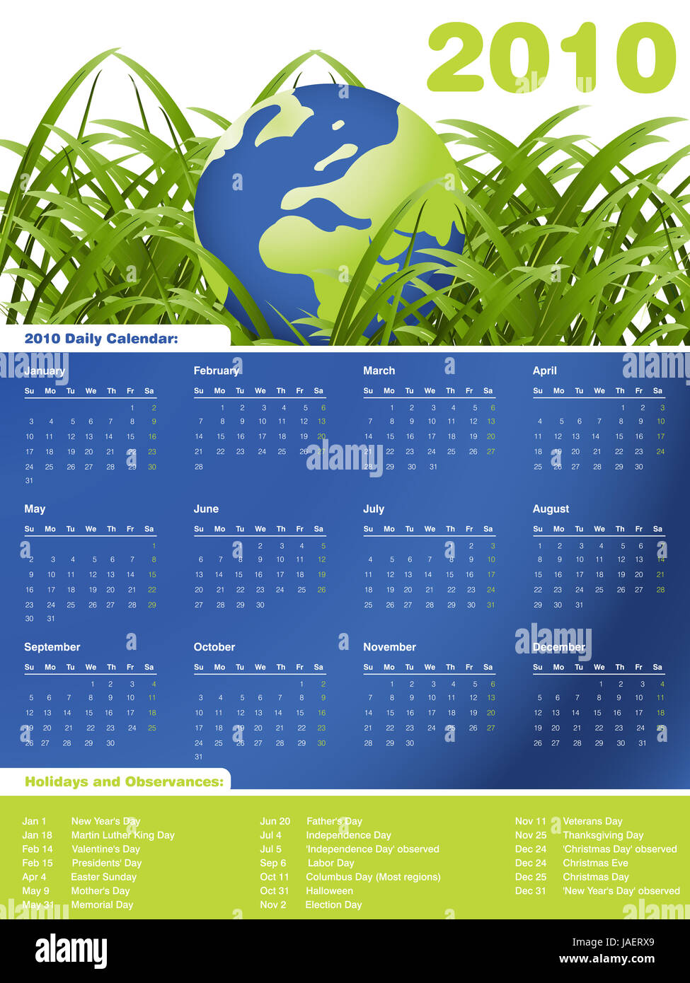 Vector illustration of 2010 Calendar, easy to edit Stock Photo - Alamy