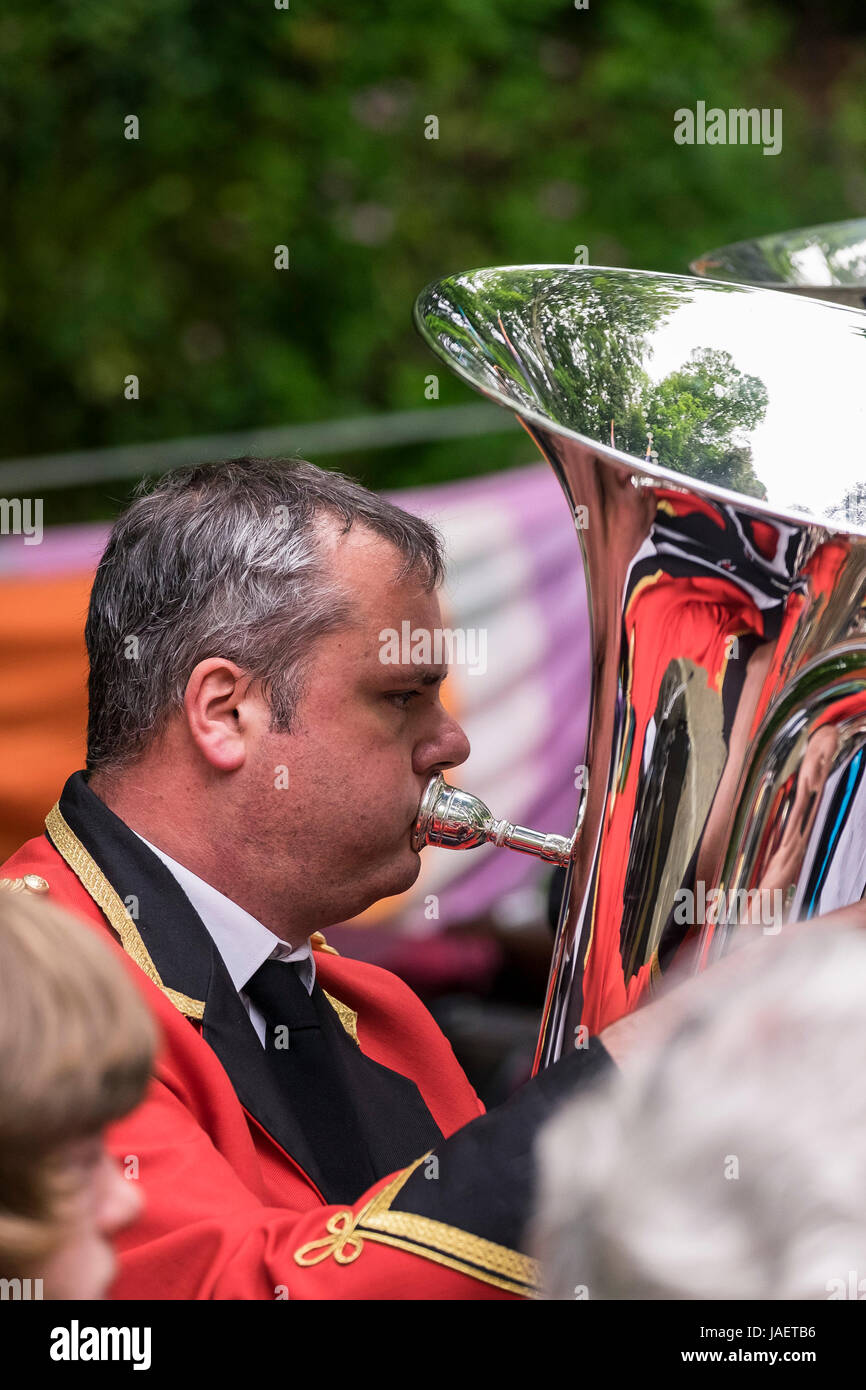 St Stythians Band performing in Trebah Garden amphitheatre Stock Photo ...