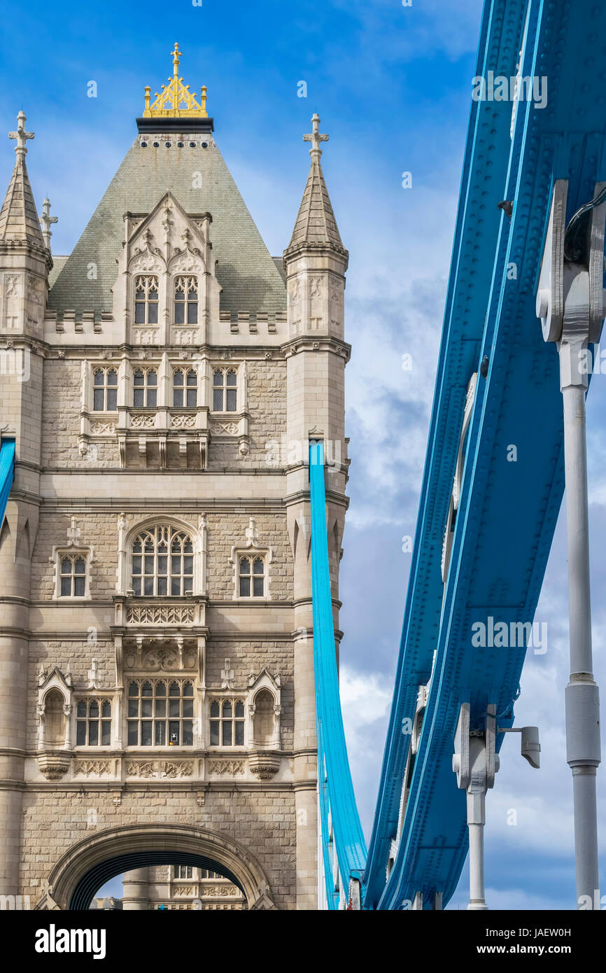 Closeup of beautiful colorful London Tower Bridge on the River Thames ...