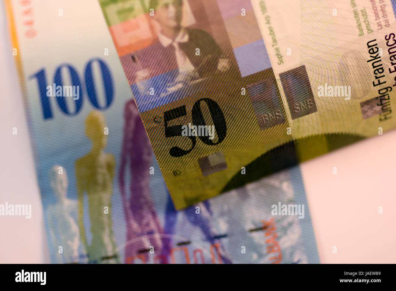 Close up different Swiss francs banknote currency note CHF Stock Photo ...