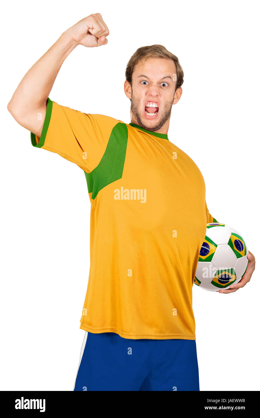 Football player with a ball isolated in white Stock Photo - Alamy