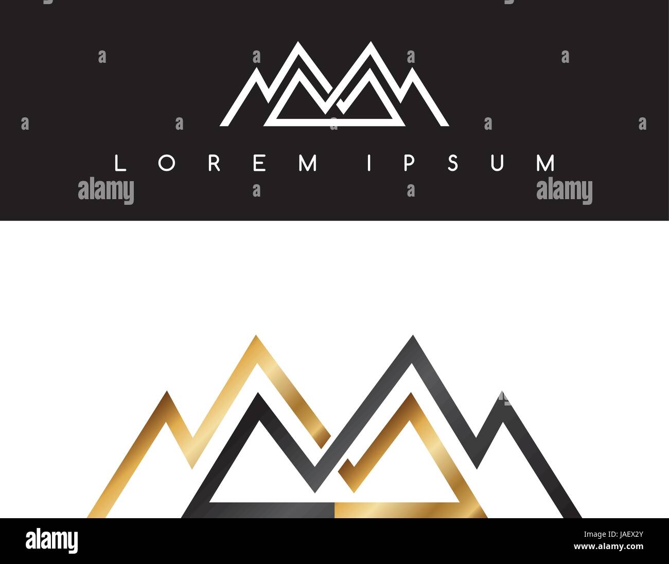 Overlapped line mountains symbol golden monochromatic sign logotypes ...