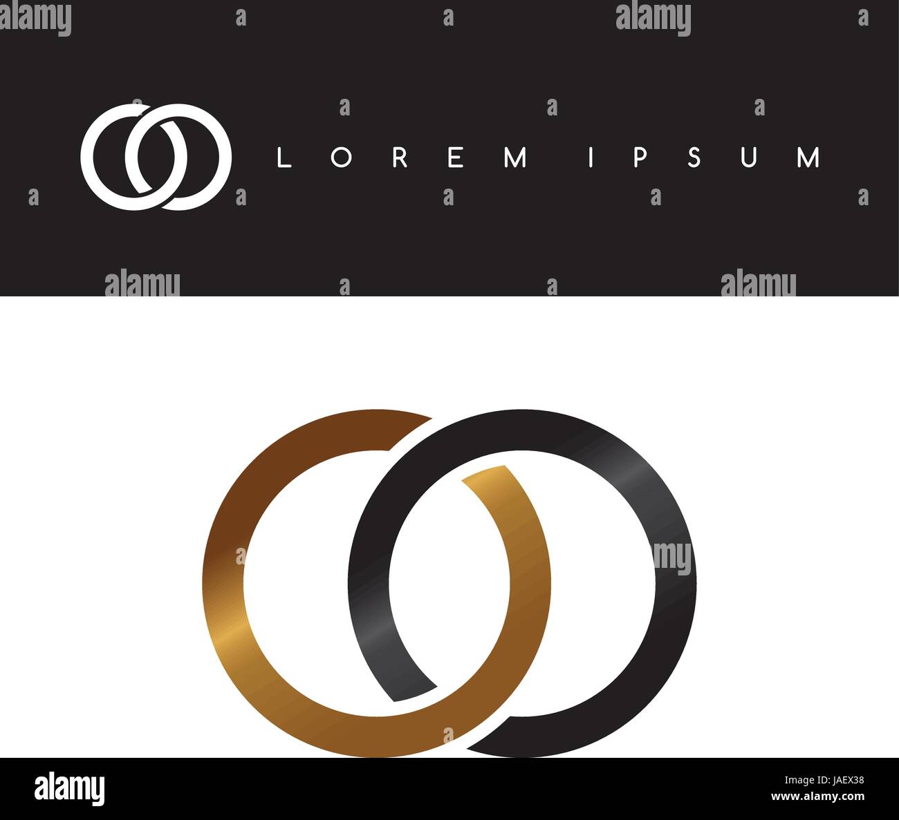 two circle overlapped linked logo logotype black gold Stock Vector ...