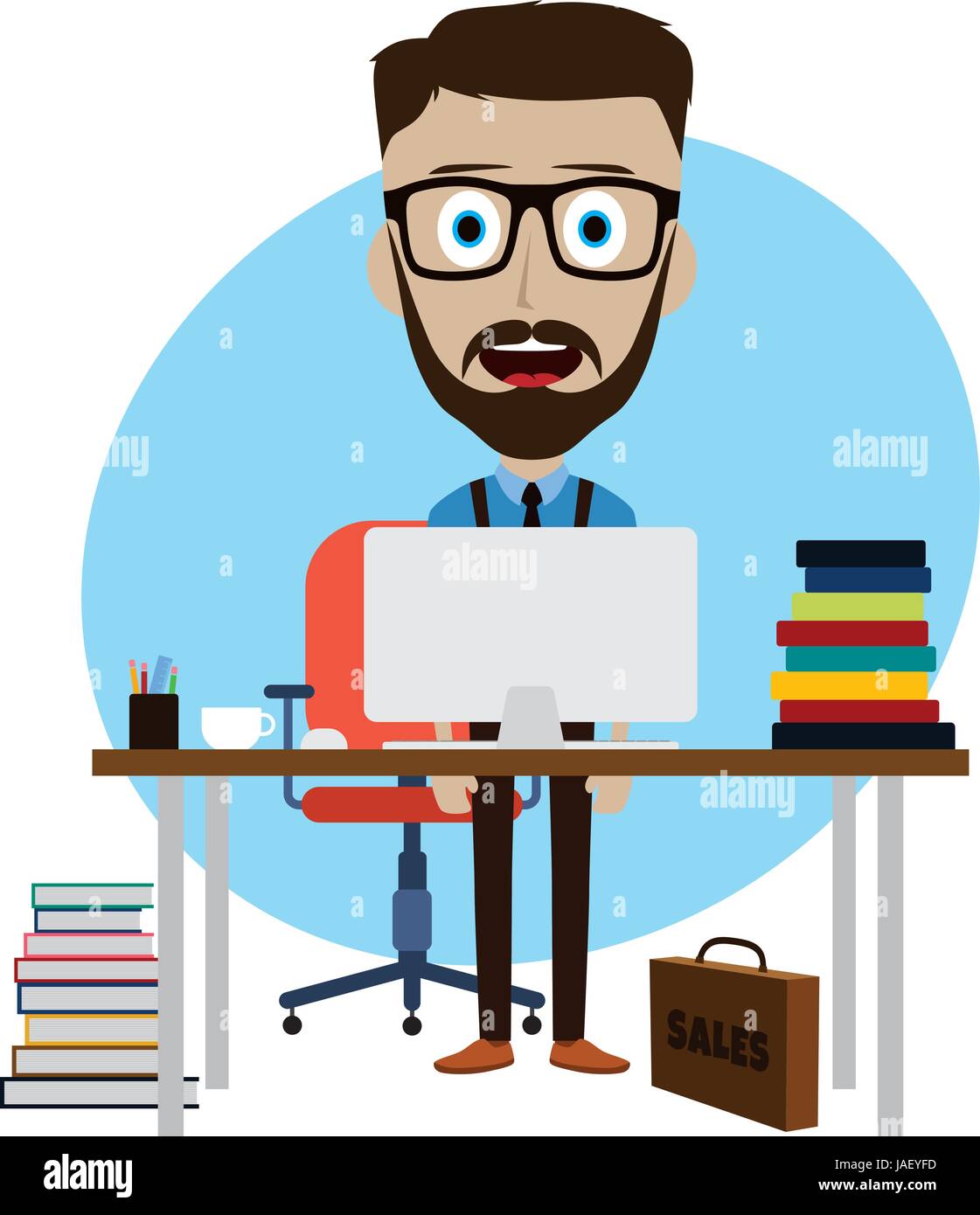 businessman working behind office desk vector art Stock Vector Image ...