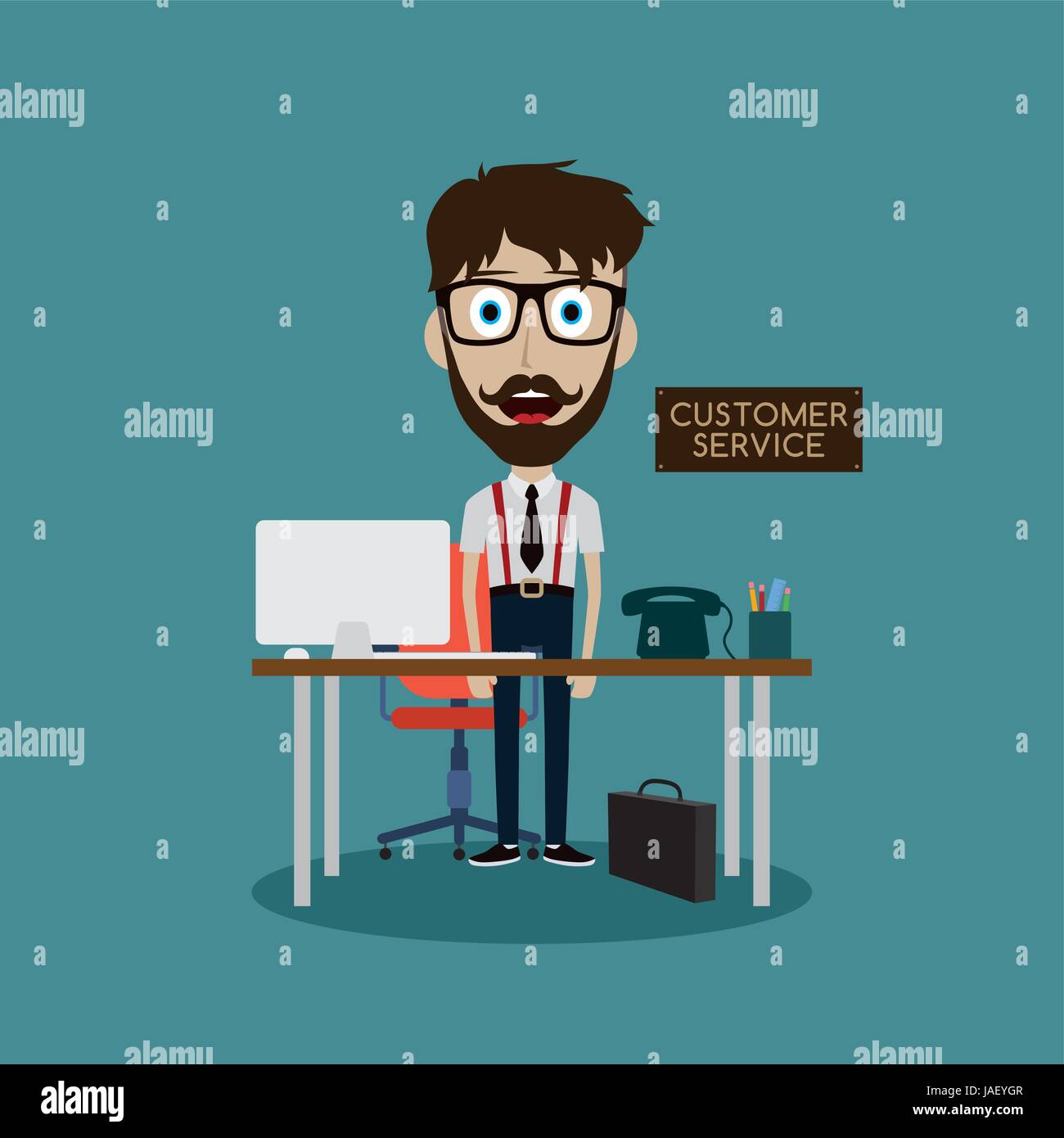 businessman working behind office desk vector art Stock Vector Image ...