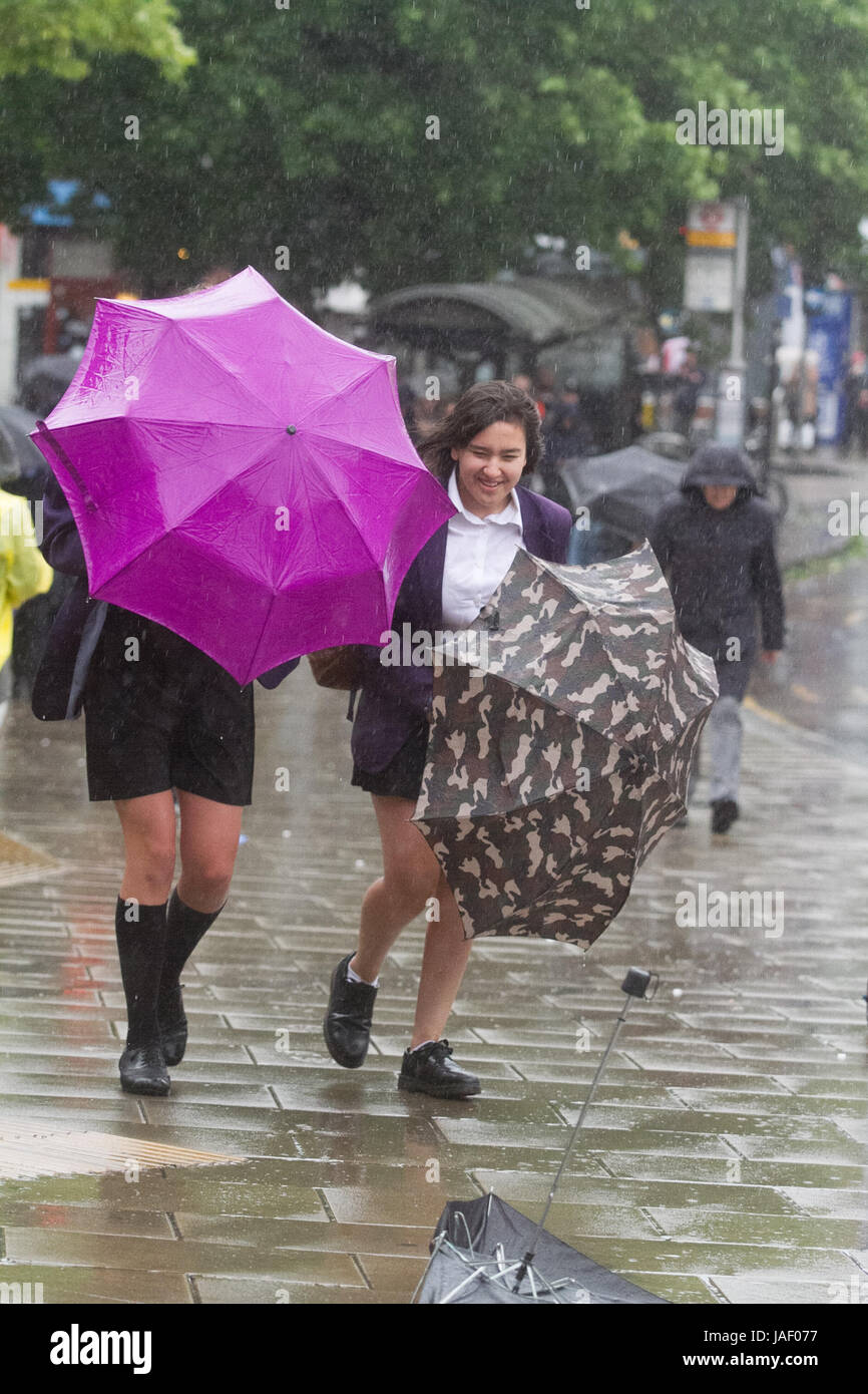 London UK. 6th June 2017. Commuters and pedestrians struggle against ...