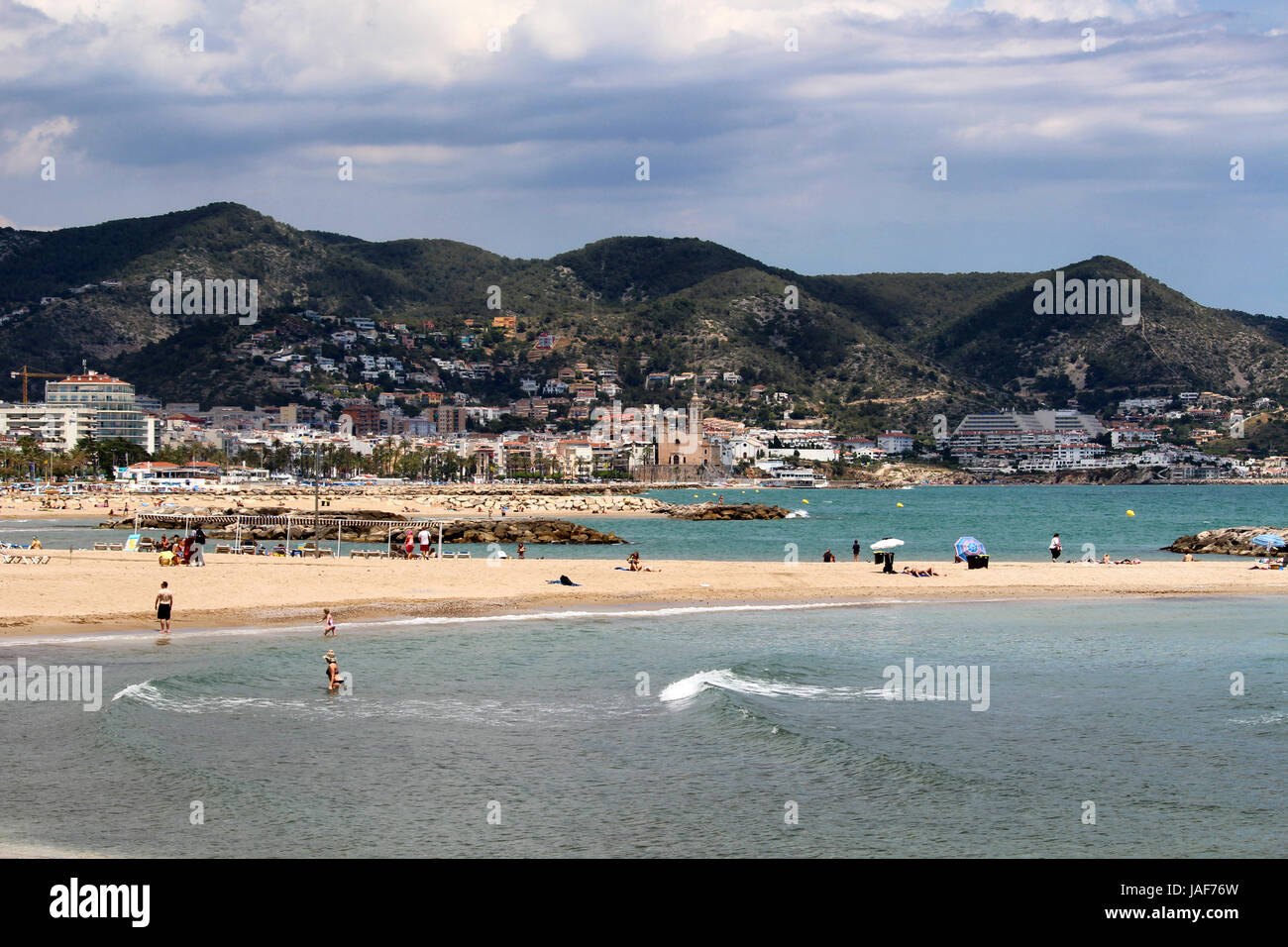 Sitges, Spain. 6th Jun, 2017. People sunbathing on the Sitges beach in ...