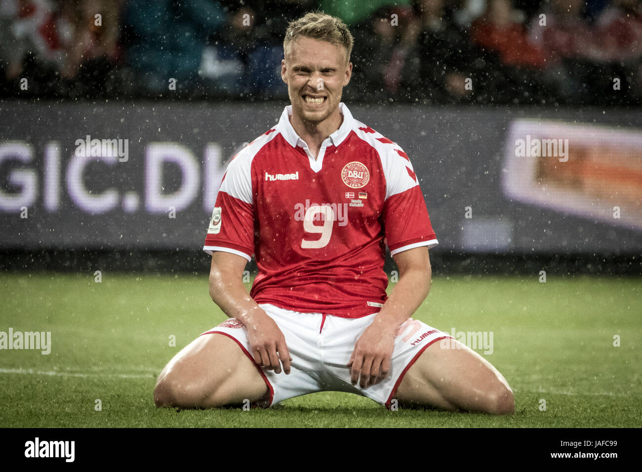 Brondby, Denmark. 6th Jun, 2017. Nicolai Jorgensen (9) of Denmark seen ...