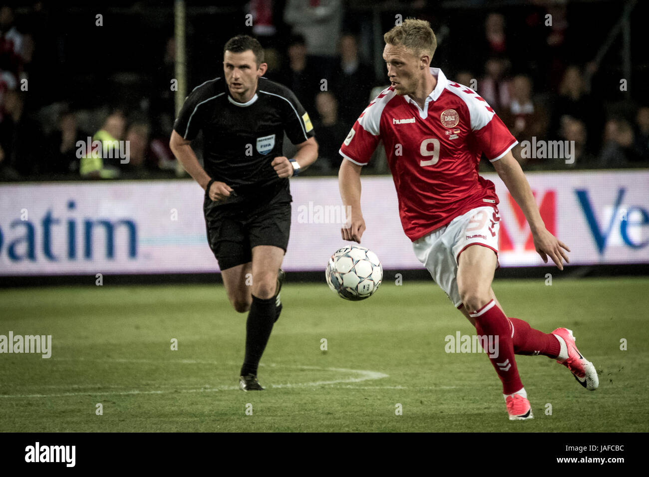Brondby, Denmark. 6th Jun, 2017. Nicolai Jorgensen (9) of Denmark seen ...