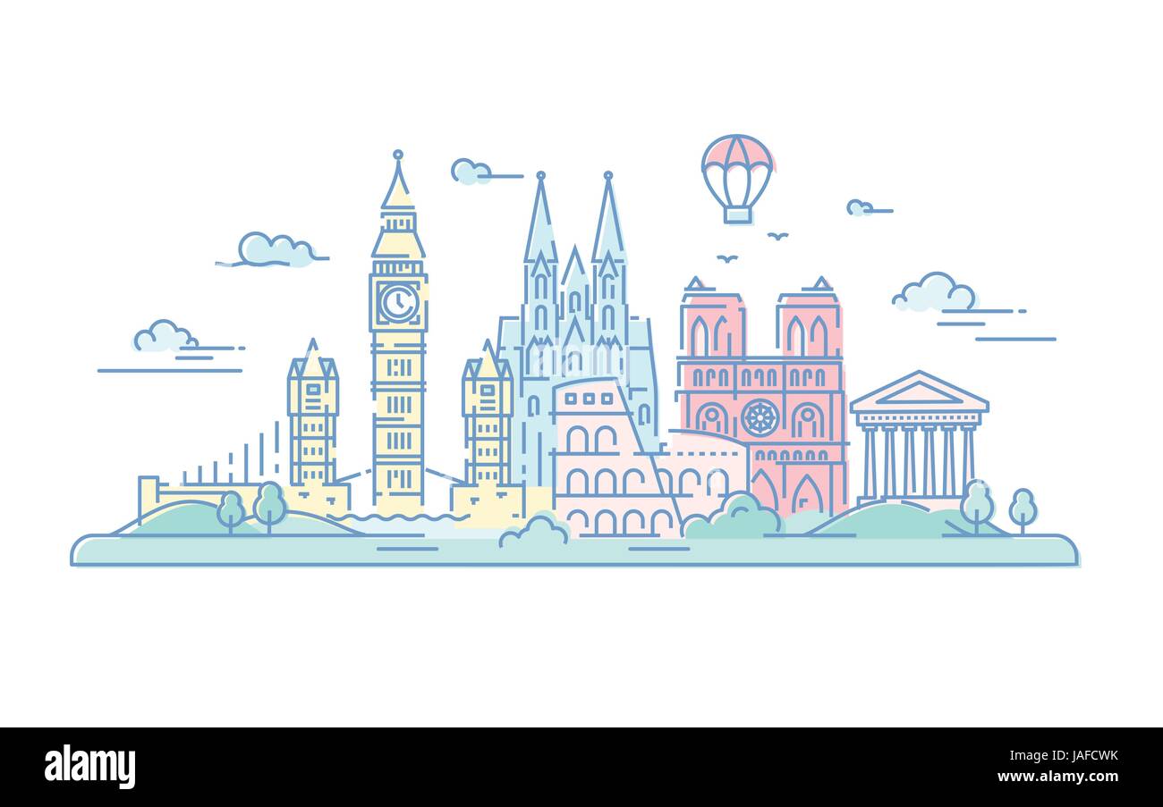 European Countries - vector line travel illustration Stock Vector Image ...