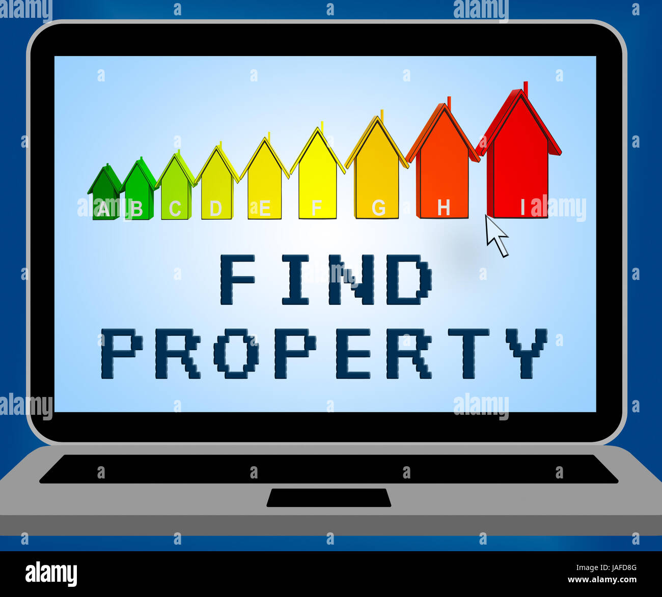 Find Property Laptop Representing Home Search 3d Illustration Stock ...