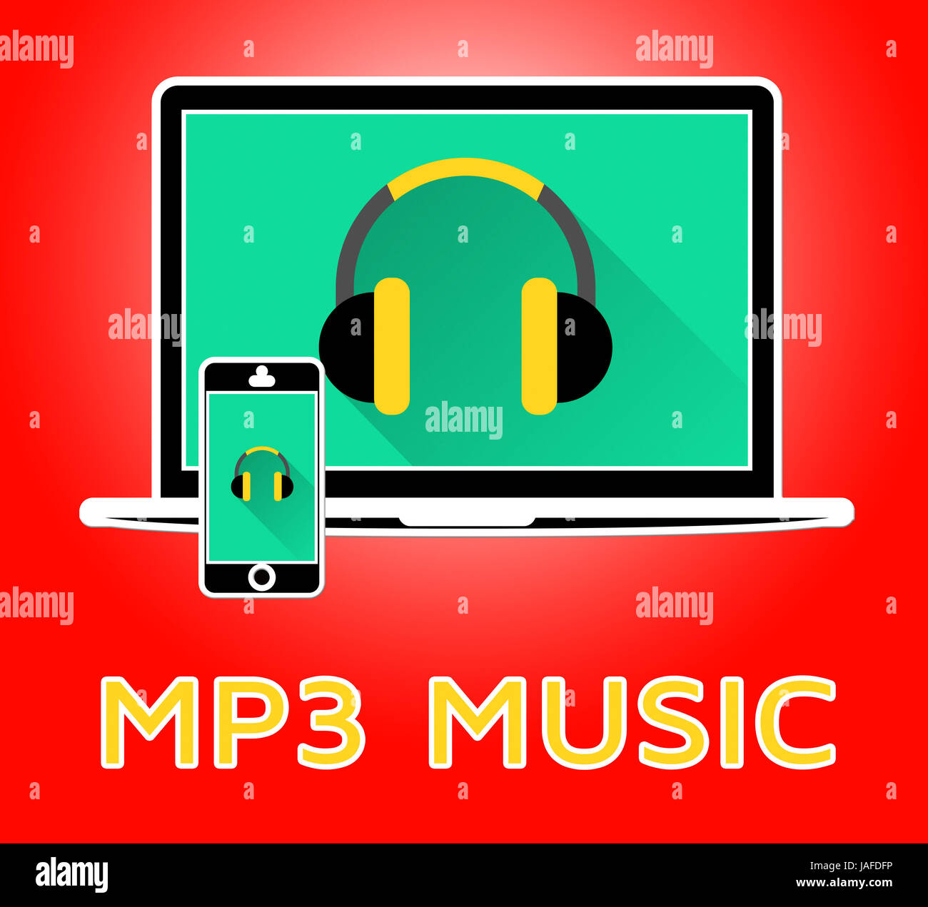 Mp3 Music Laptop Showing Melody Listening 3d Illustration Stock Photo ...
