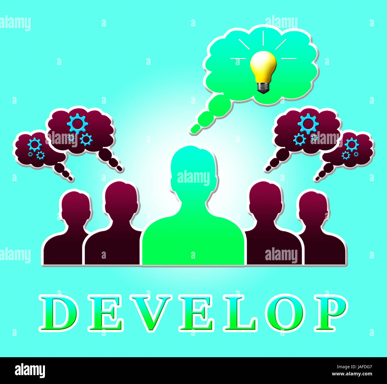 Develop People Lightbulb Shows Growth Progress 3d Illustration Stock ...