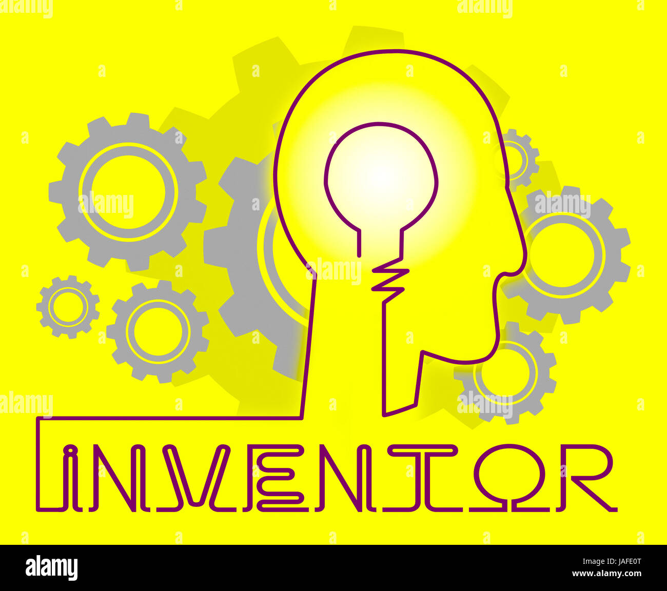 Inventor Cogs Meaning Innovating Invents And Innovating Stock Photo - Alamy