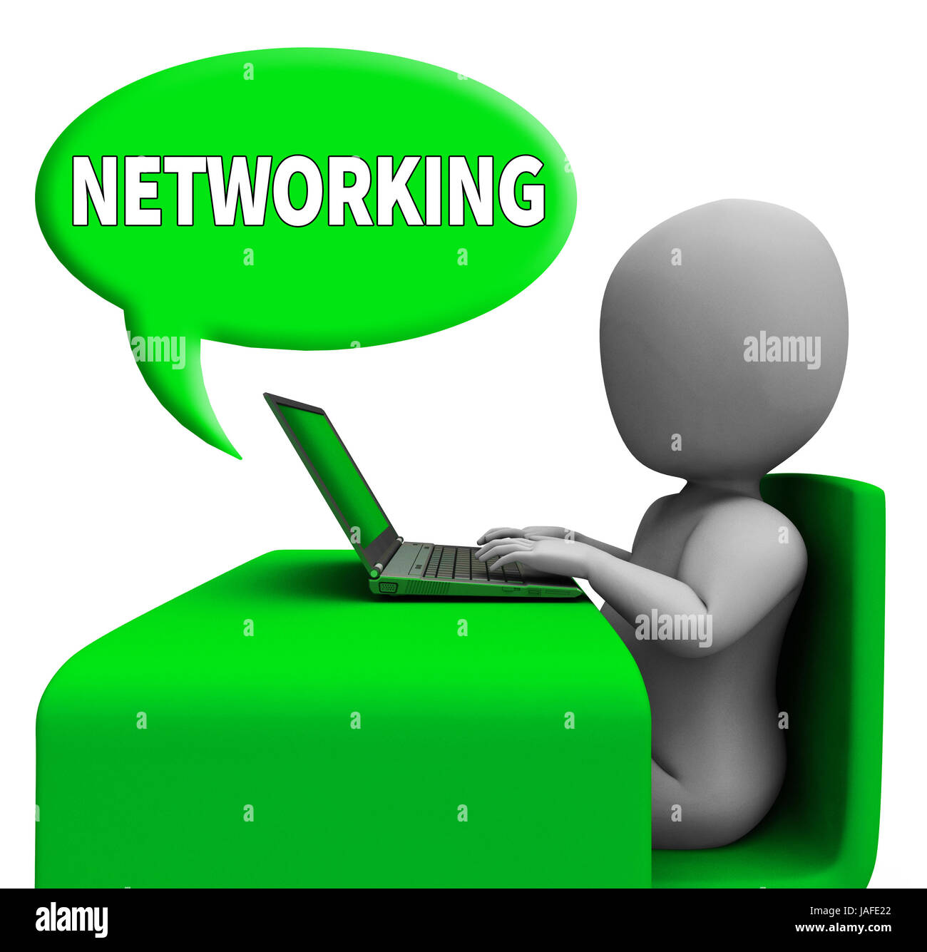 Computer Networking Man With Laptop Represents Global Communications 3d ...