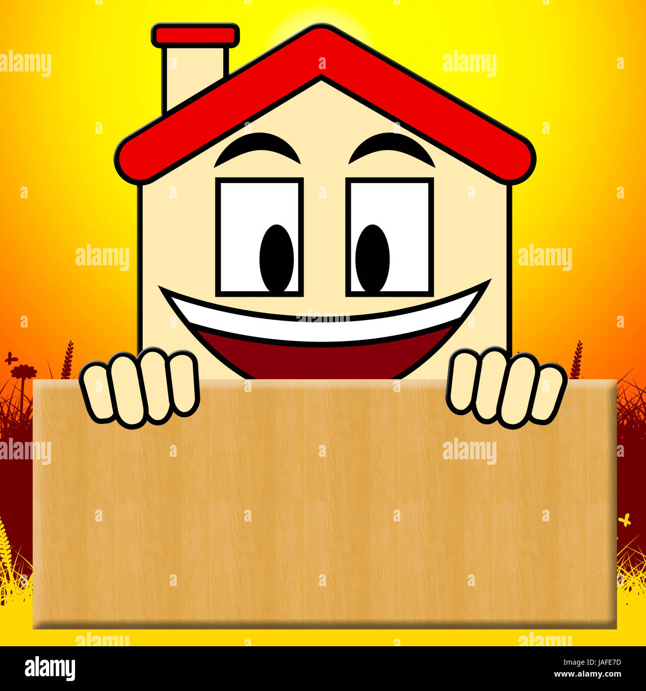 Blank House Sign Shows Home Copyspace 3d Illustration Stock Photo - Alamy