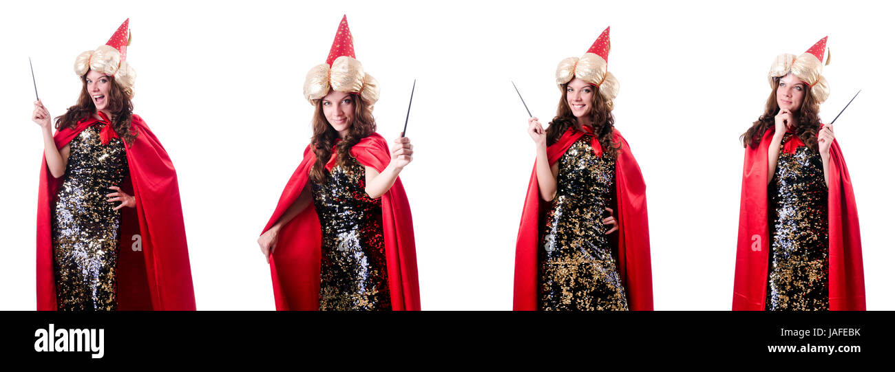 Female magician isolated on white Stock Photo - Alamy