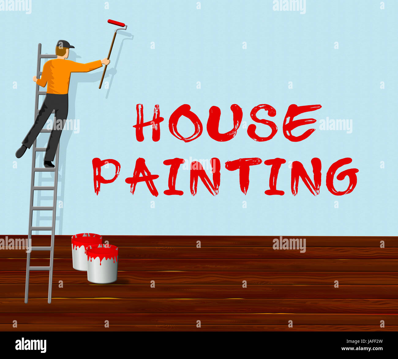 House Painting Showing Home Painter 3d Illustration Stock Photo - Alamy