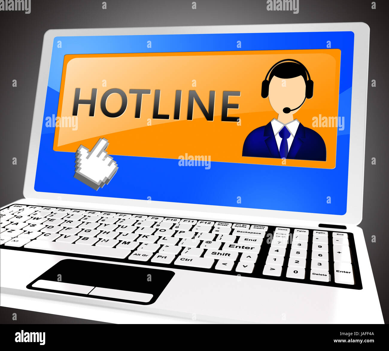 Hotline Laptop Shows Online Help 3d Illustration Stock Photo - Alamy