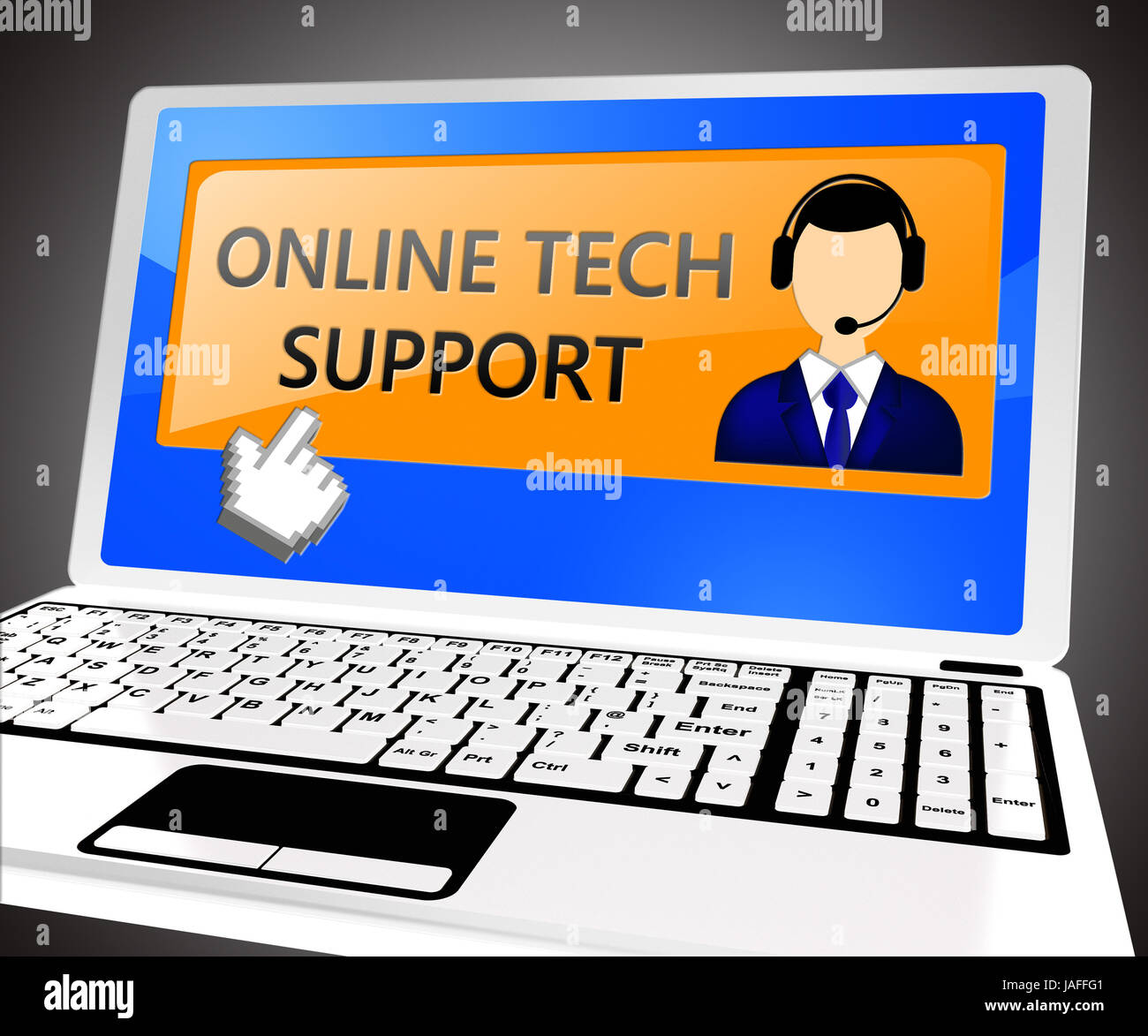 Online Tech Support Laptop Showing Help 3d Illustration Stock Photo - Alamy