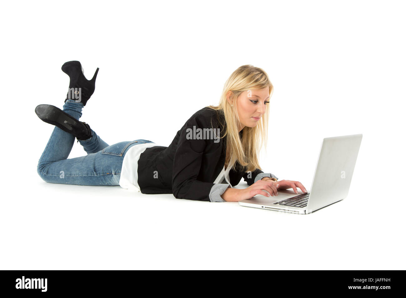 woman looking in notebook Stock Photo - Alamy