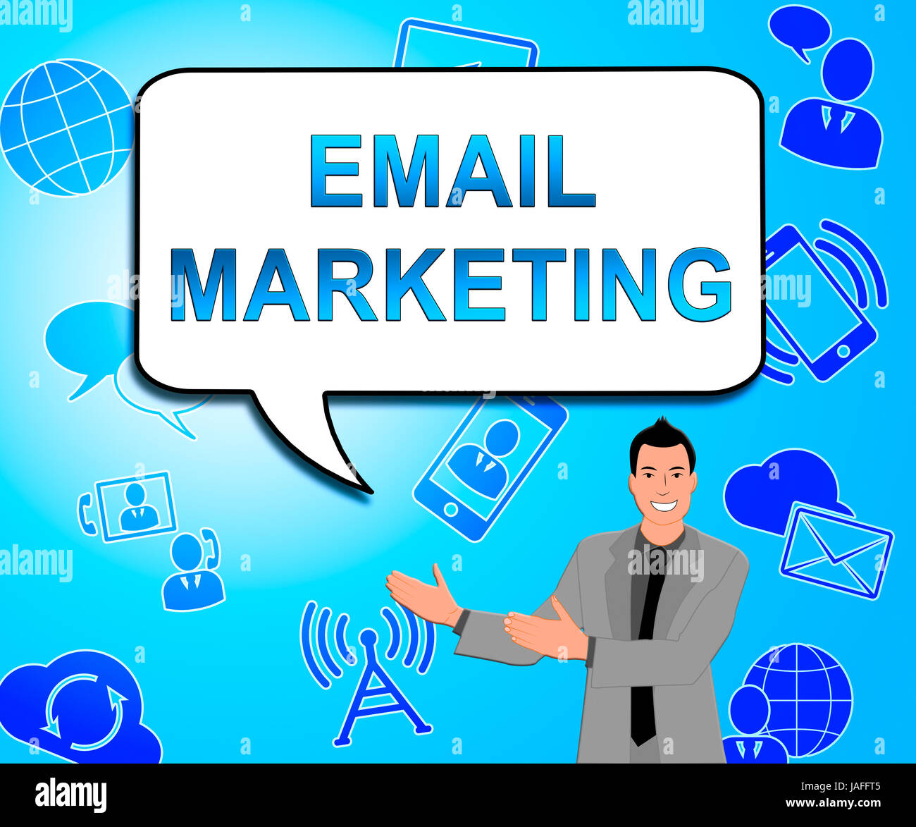 Email Marketing Icons Indicates Emarketing Commerce 3d Illustration ...