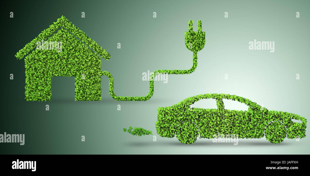 Electric car concept in green environment concept - 3d rendering Stock ...