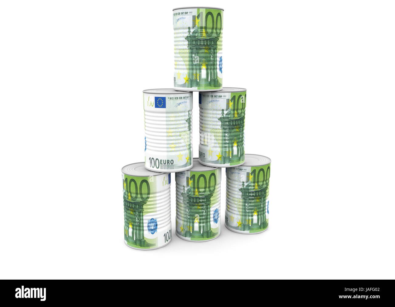 pyramid of cans with euro texture Stock Photo - Alamy
