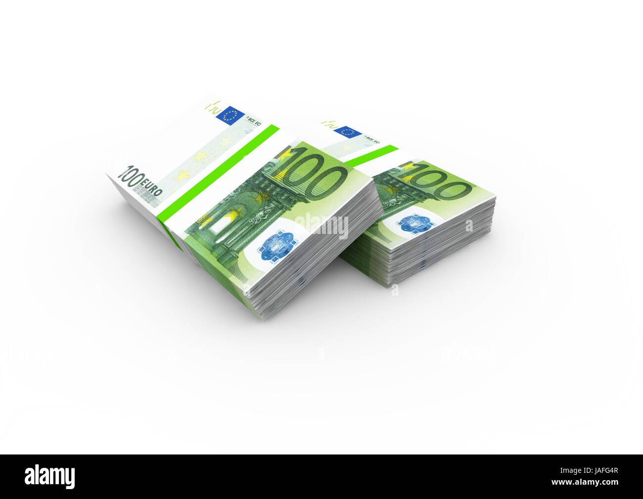 two bundles of 100 Euro bank notes Stock Photo - Alamy