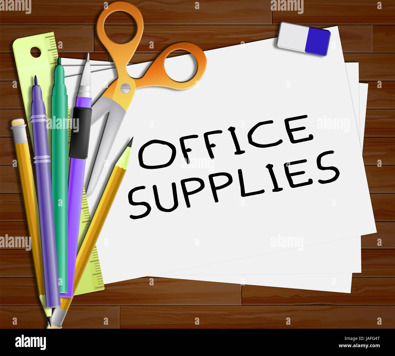 Office Supplies Paper Showing Company Materials 3d Illustration Stock ...