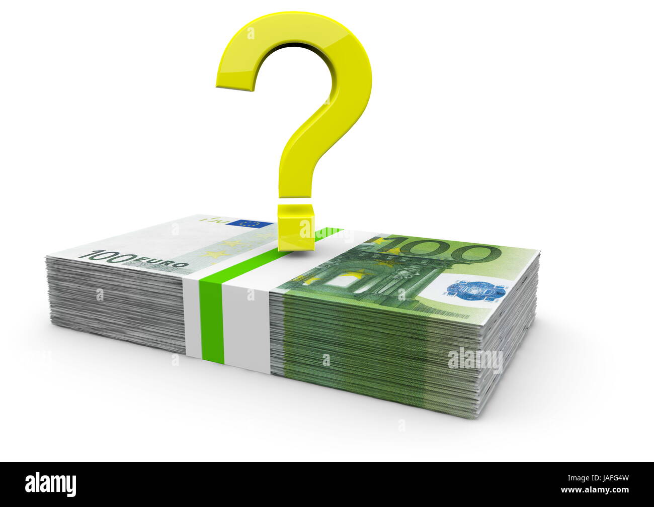 a golden question mark on a bundle of euro notes Stock Photo - Alamy
