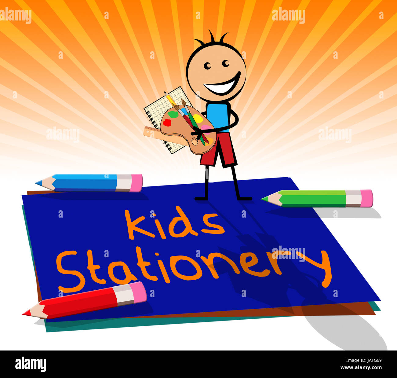 Kids Stationery Paper Displays School Materials 3d Illustration Stock ...