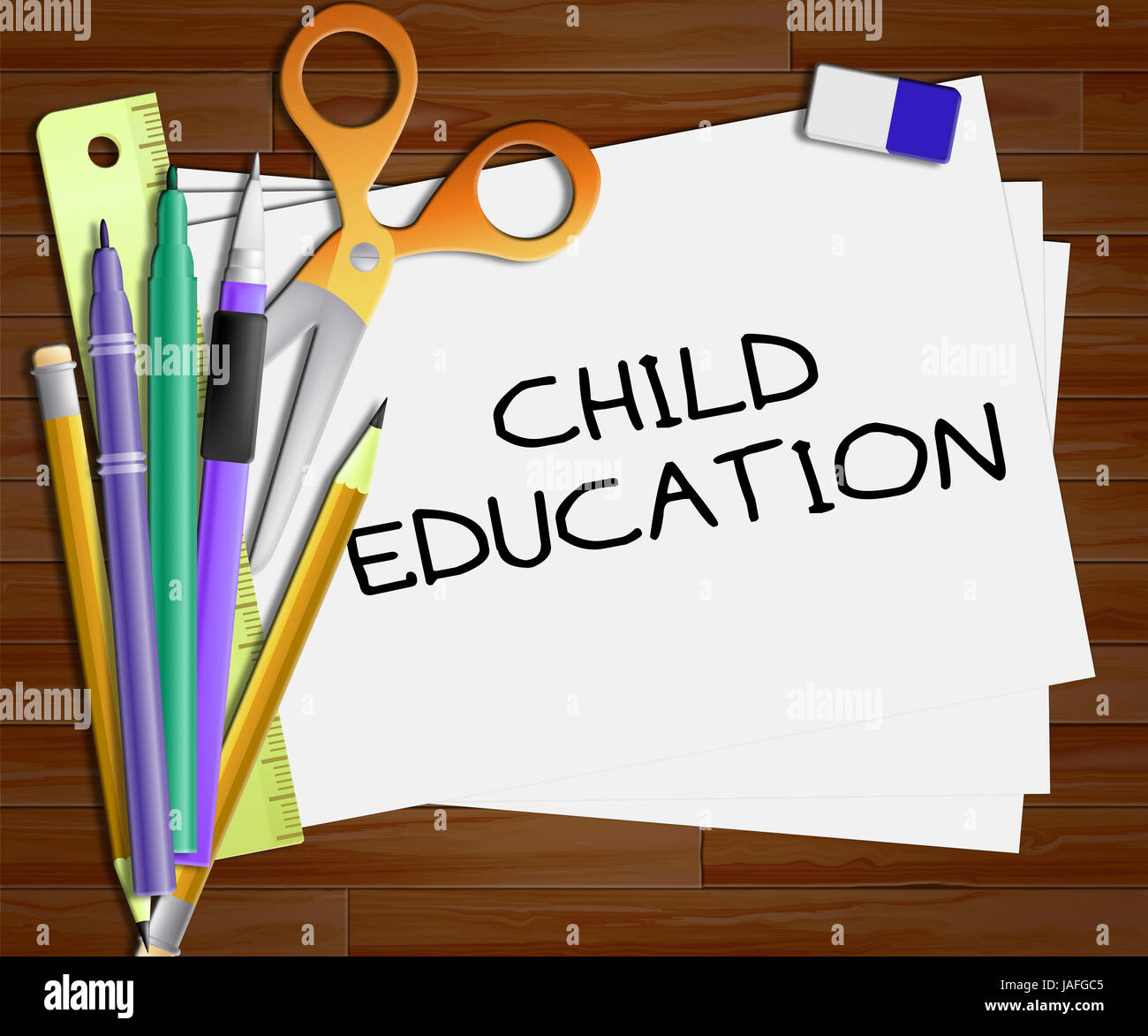 Child Education Showing Kids School 3d Illustration Stock Photo - Alamy