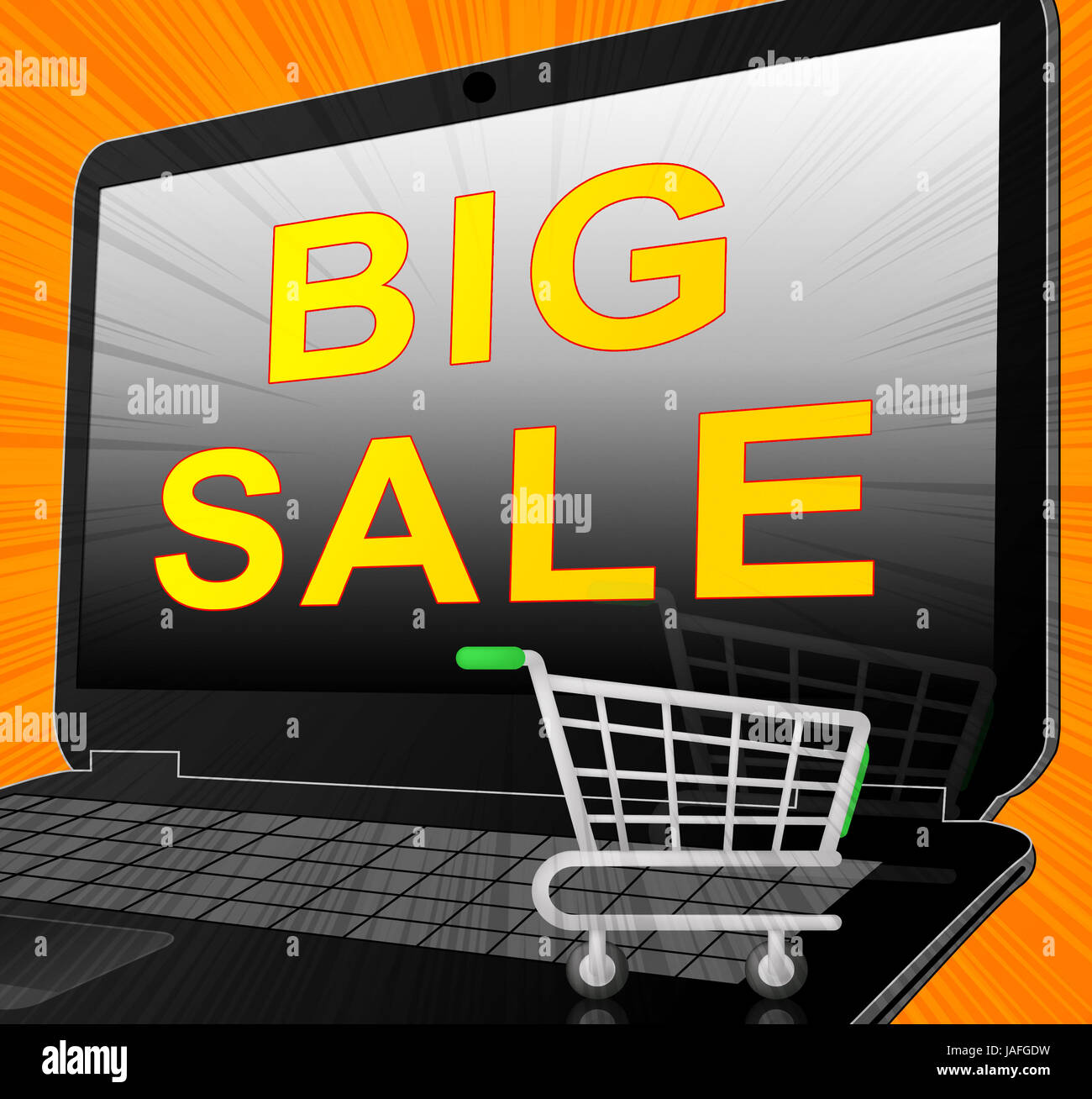 Big Sale Laptop And Shopping Cart Showing Massive Discounts 3d ...