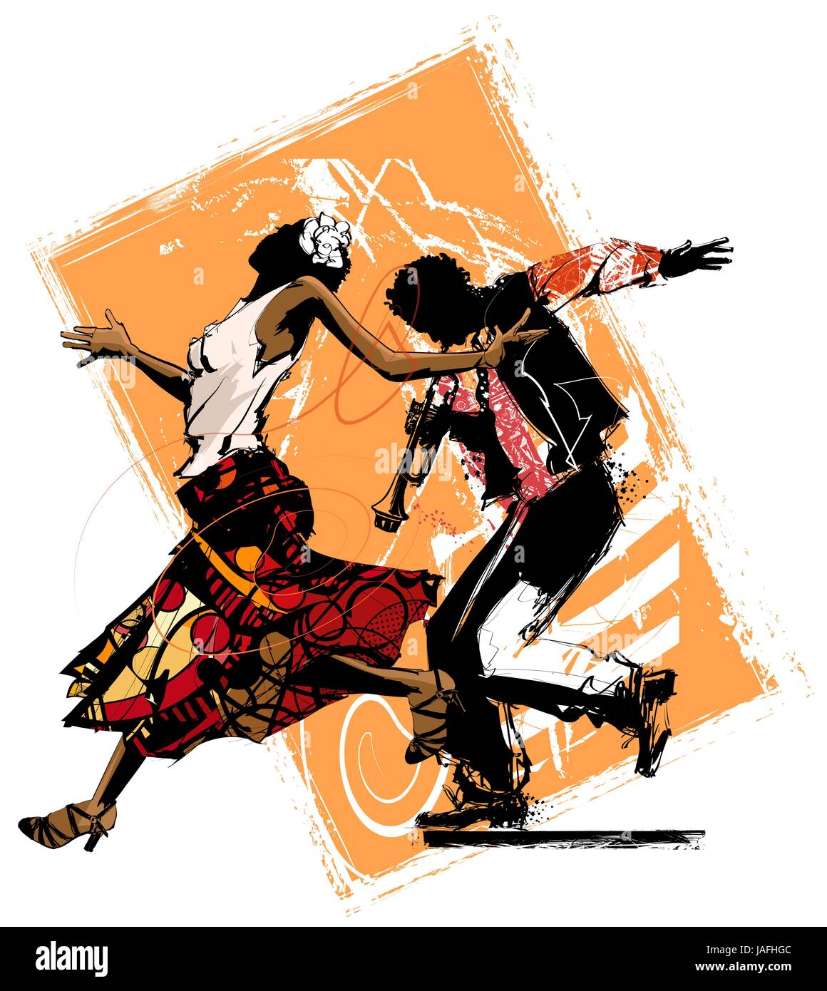 Woman dancing with a trumpet player - vector illustration Stock Vector ...