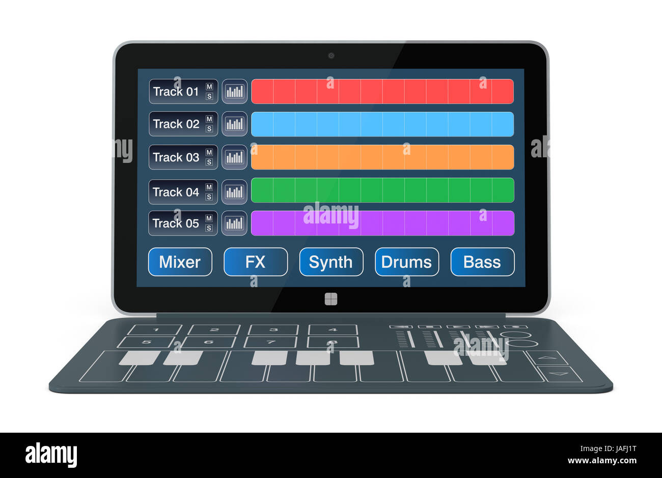 notebook with digital audio software and a dedicated keyboard (3d ...