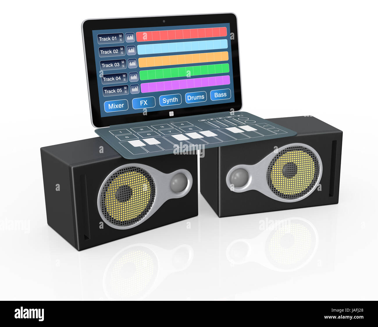 notebook with digital audio software, a dedicated keyboard and studio ...