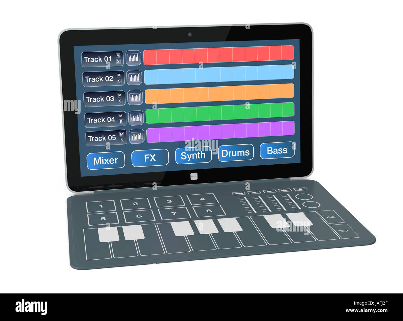 notebook with digital audio software and a dedicated keyboard (3d ...
