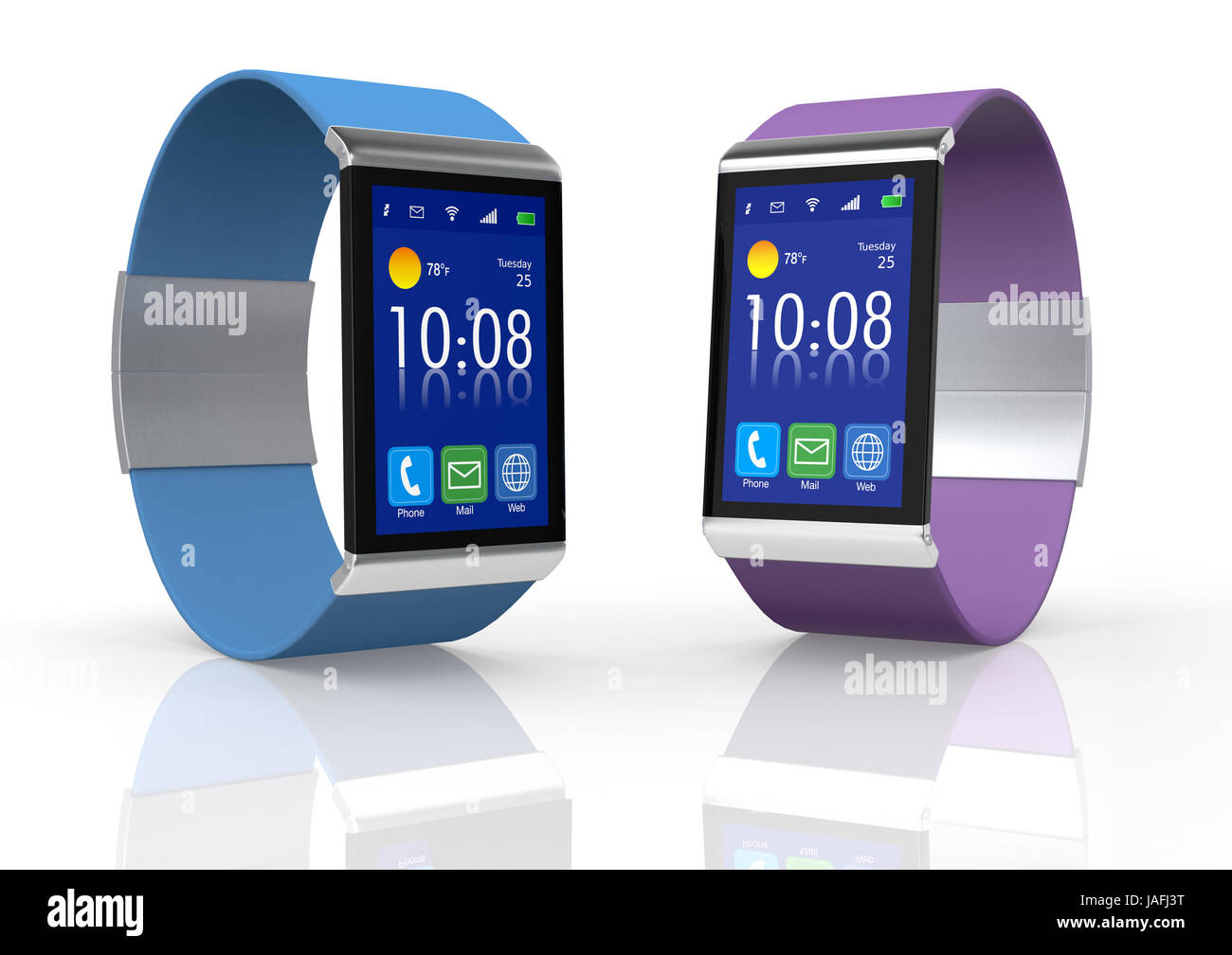 two modern smartwatch with straps in different color (3d render Stock ...