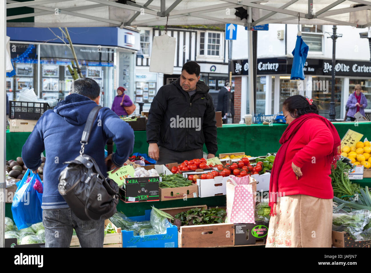 Ashford town centre market stall displaying fresh fruit and vegetables ...