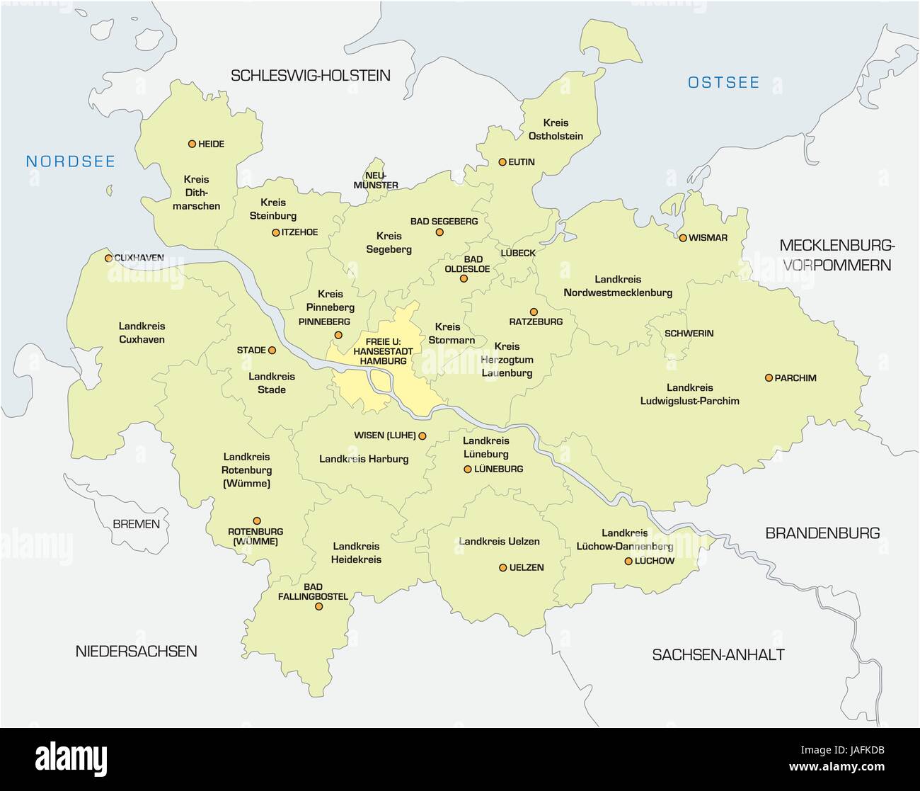 Map of the North German Metropolregion of Hamburg Stock Vector Image ...