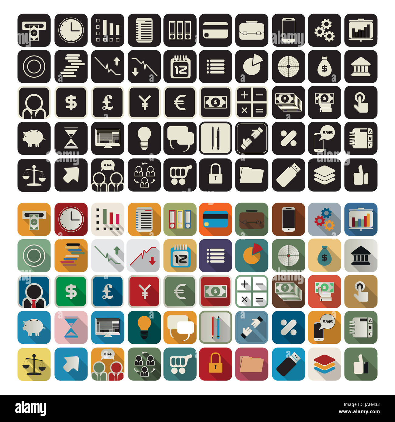 Business or finance flat application icon set over white background ...