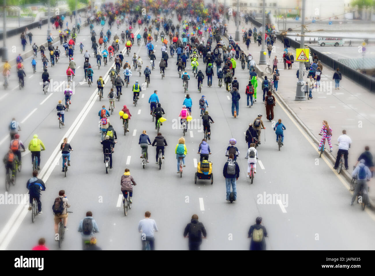 City bike festival. Mass urban cycling marathon. Cyclists go to the ...