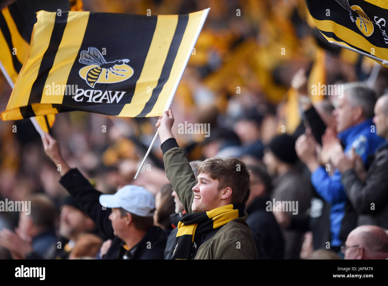 A Wasps fan shows his support in the stands Stock Photo - Alamy