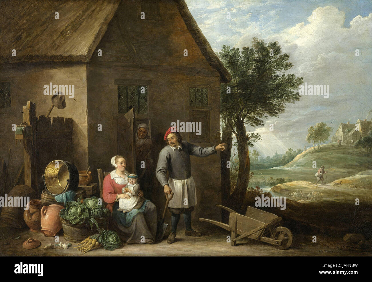David Teniers the Younger - A Peasant with his Wife and Child in front ...